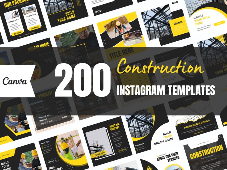 200 Construction Instagram Canva Templates: Social Media Posts - Etsy