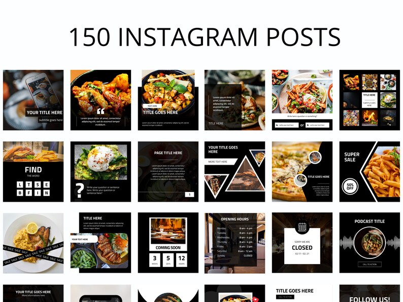 200 Food Restaurant Instagram Canva Templates (digital Download) - Etsy