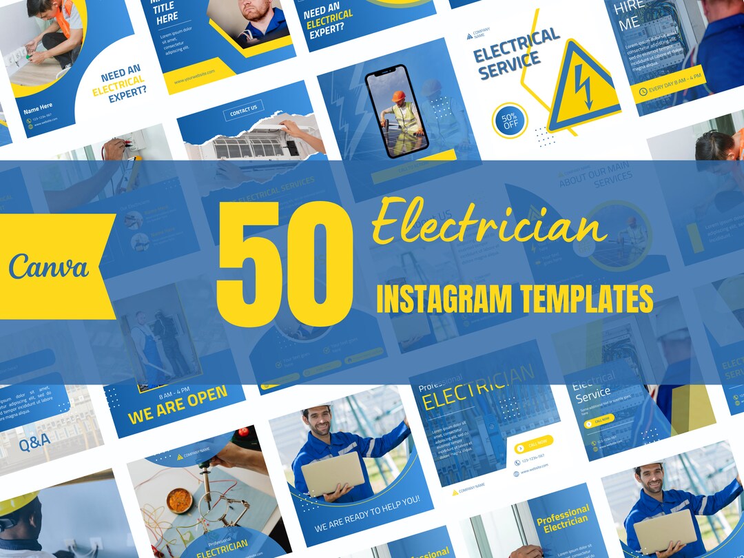50 Electrician Instagram Canva Templates, Worker Templates, Business ...
