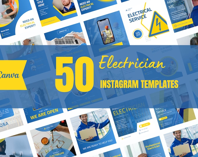 50 Electrician Instagram Post Templates for Canva - Electrical Business ...