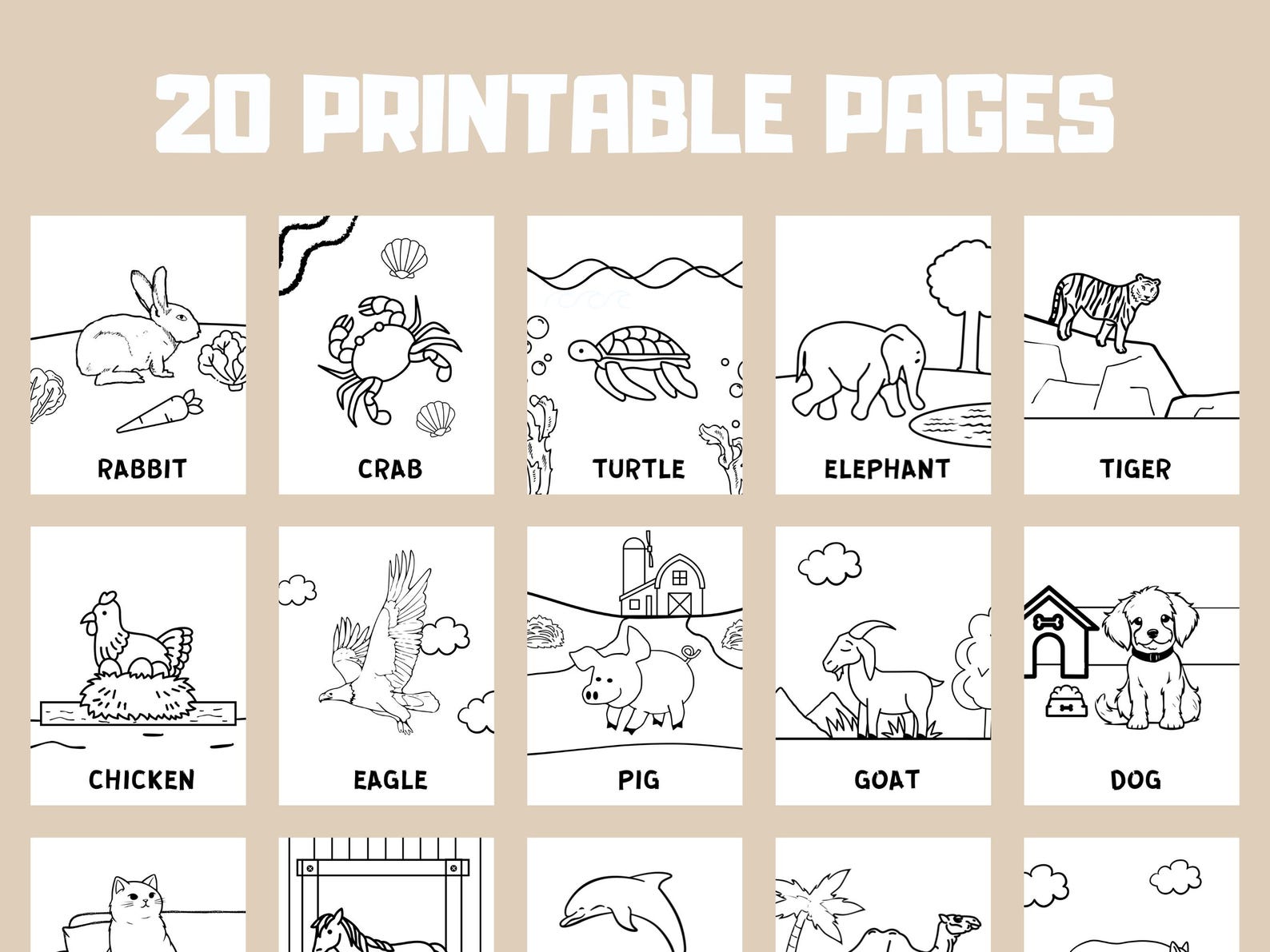 20 Animals Coloring Pages for Kids, Coloring Pages, Kids Coloring ...