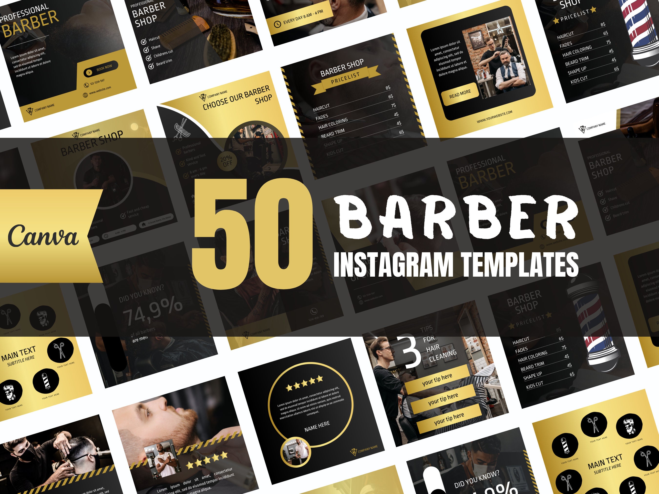 50 Barber Shop Instagram Post Templates: Social Media Bundle (canva) - Etsy