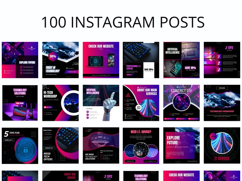 100 Technology Instagram Canva Templates, Tech Post, Ai Post, Business ...