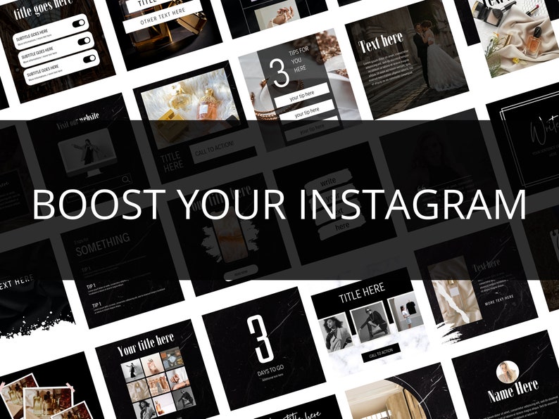 200 Marble Luxury Instagram Canva Templates, Black and White, Business ...