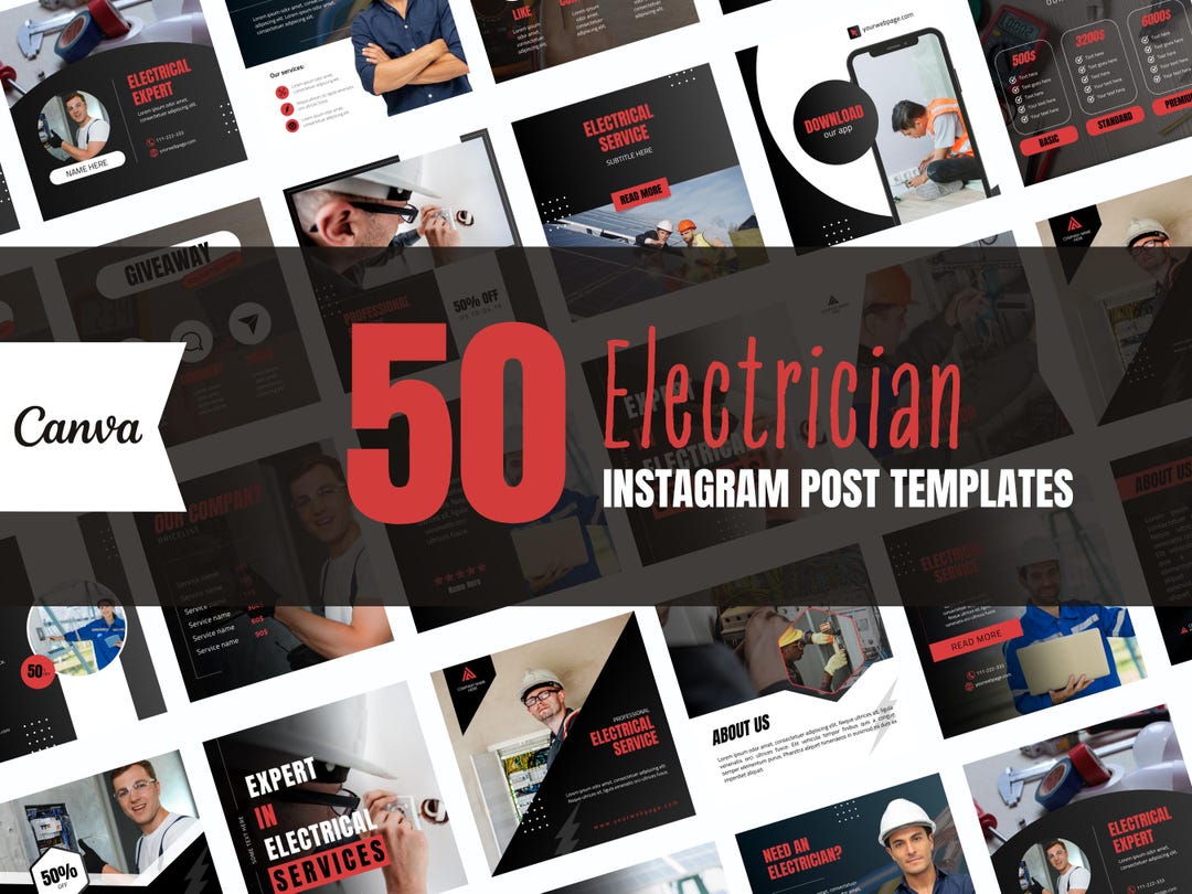 50 Electrician Instagram Canva Templates, Worker Template, Electrical ...