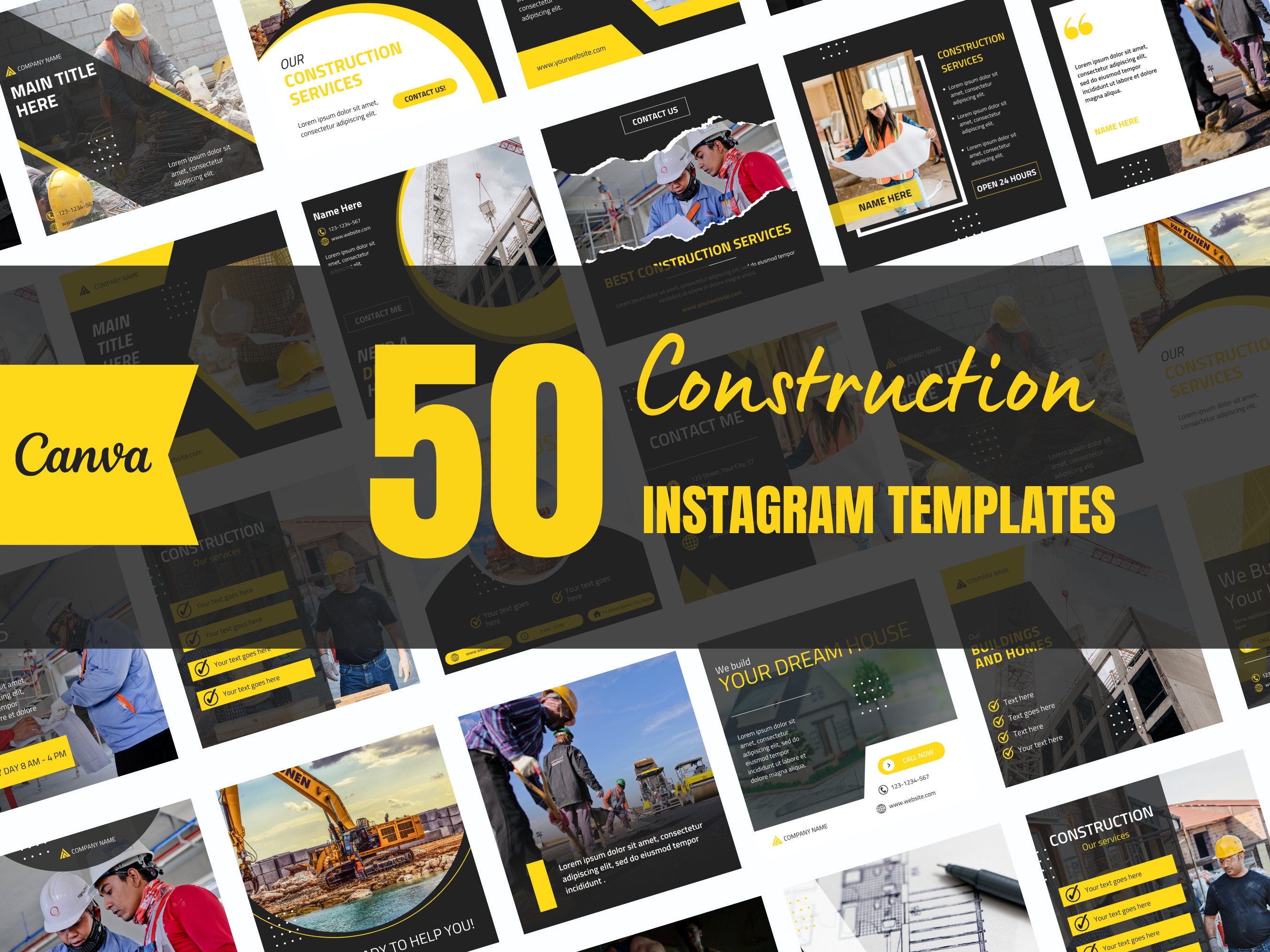 50 Construction Instagram Canva Templates: Business & Worker Posts - Etsy