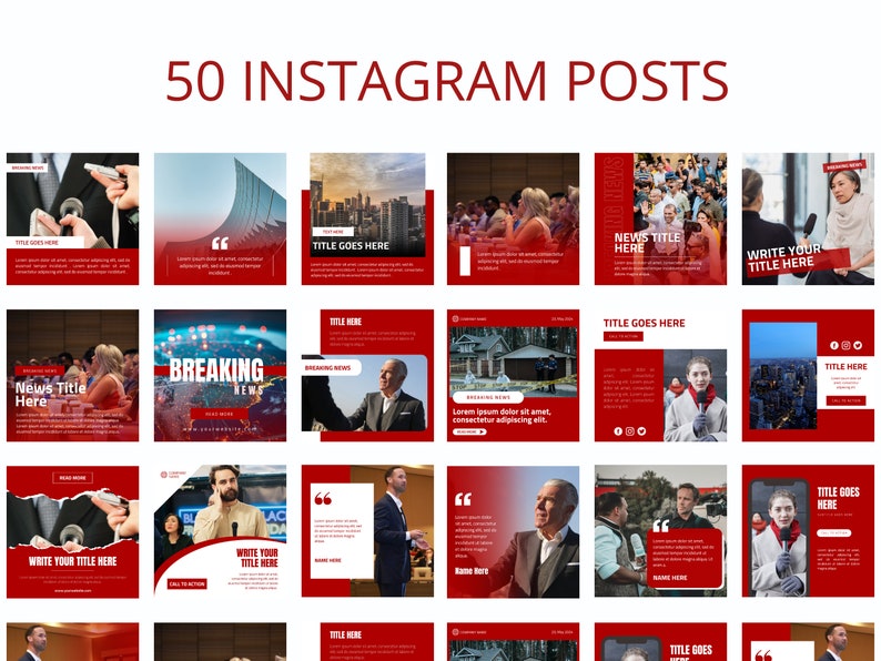50 News Instagram Canva Templates: Red Business Posts - Etsy