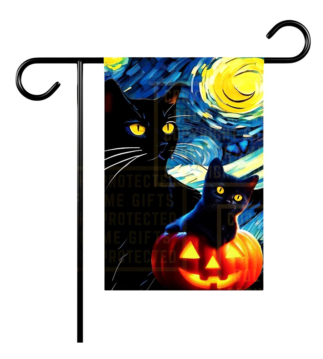 Halloween Cat Flag, Starry Night, Witch Craft, Kitten, Pumpkin ...