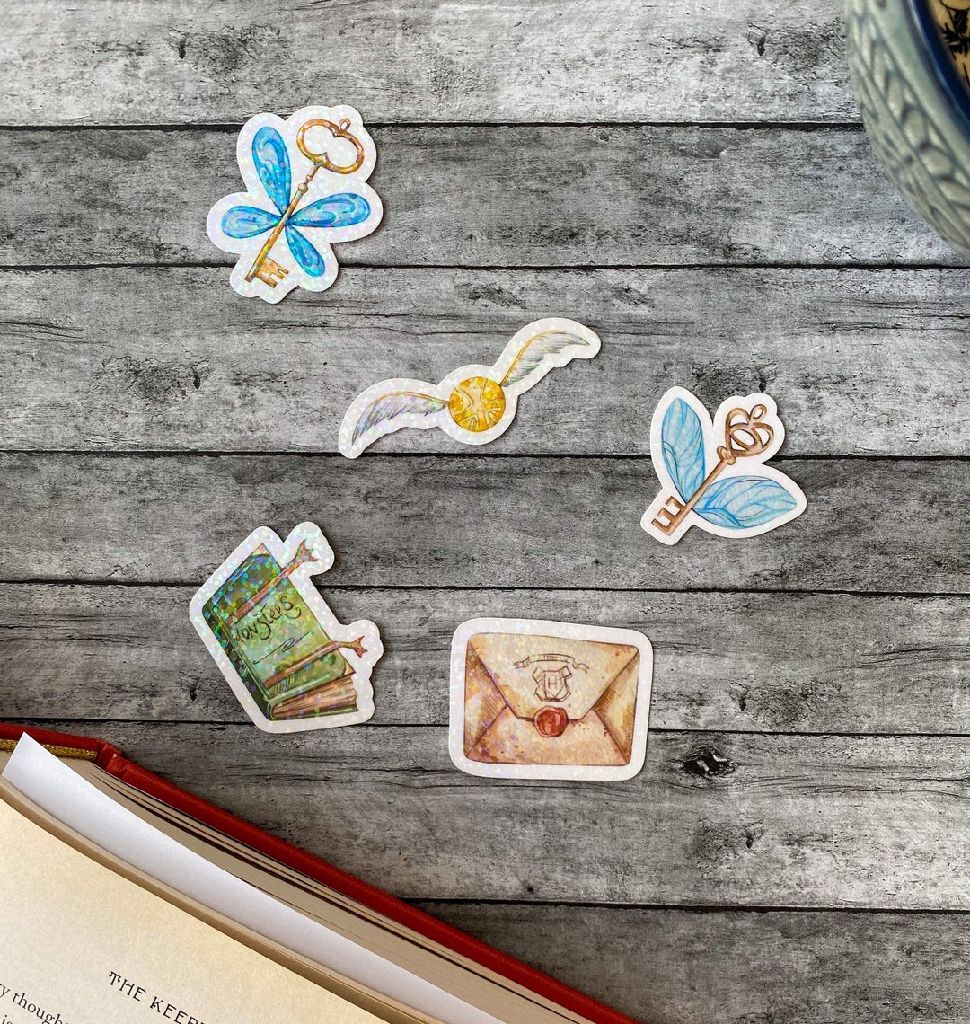 Holographic Wizard Sticker Set of 5 Stickers, Flying Key, Monster Book ...