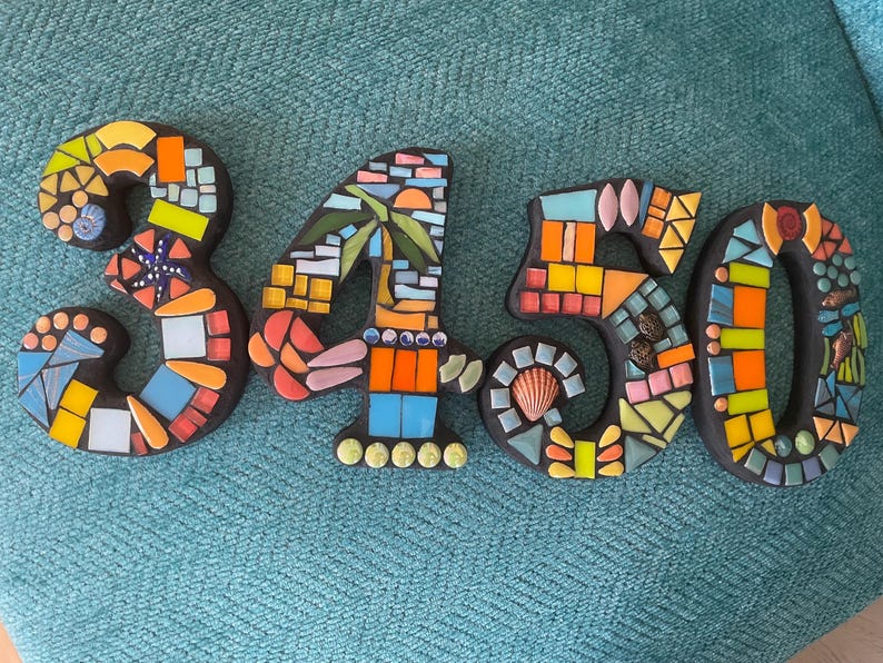Address Numbers Handmade Colorful Mosaic - Etsy
