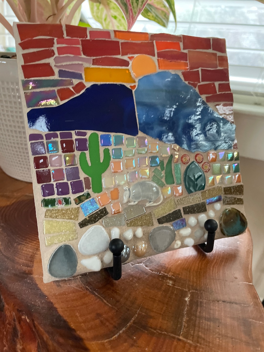 Colorful Handmade Desert Sunset Mosaic Using Red, Orange, Blue Tiles ...