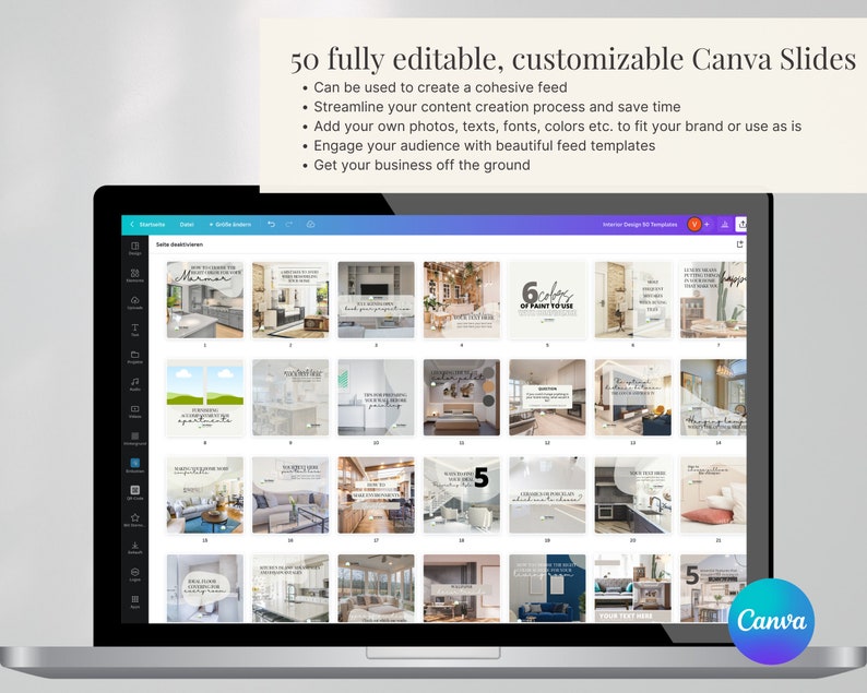 Beautiful Interior Design Canva Template With 50 Slides, Instagram ...