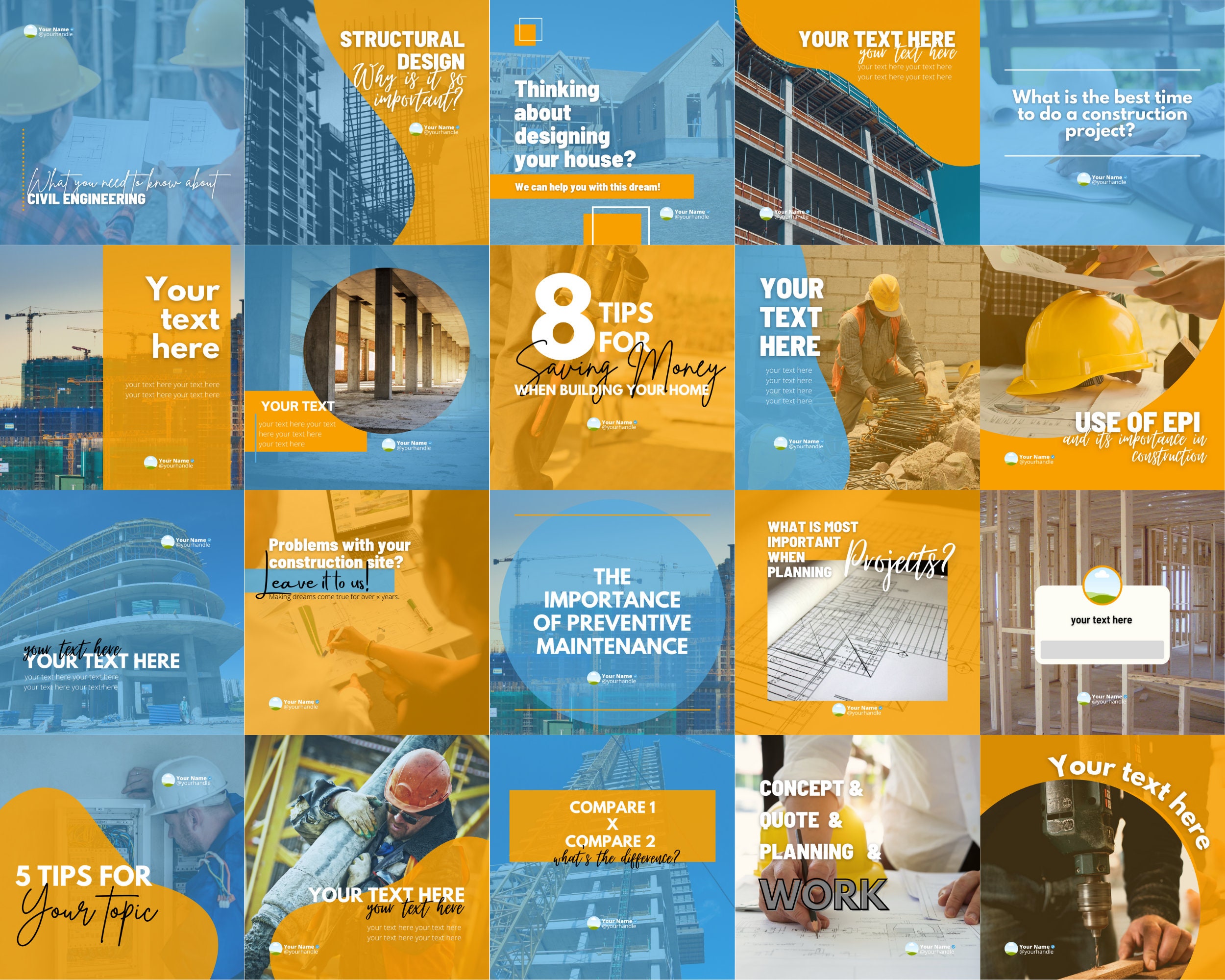 Construction Company Instagram Template, Contractor Social Media ...