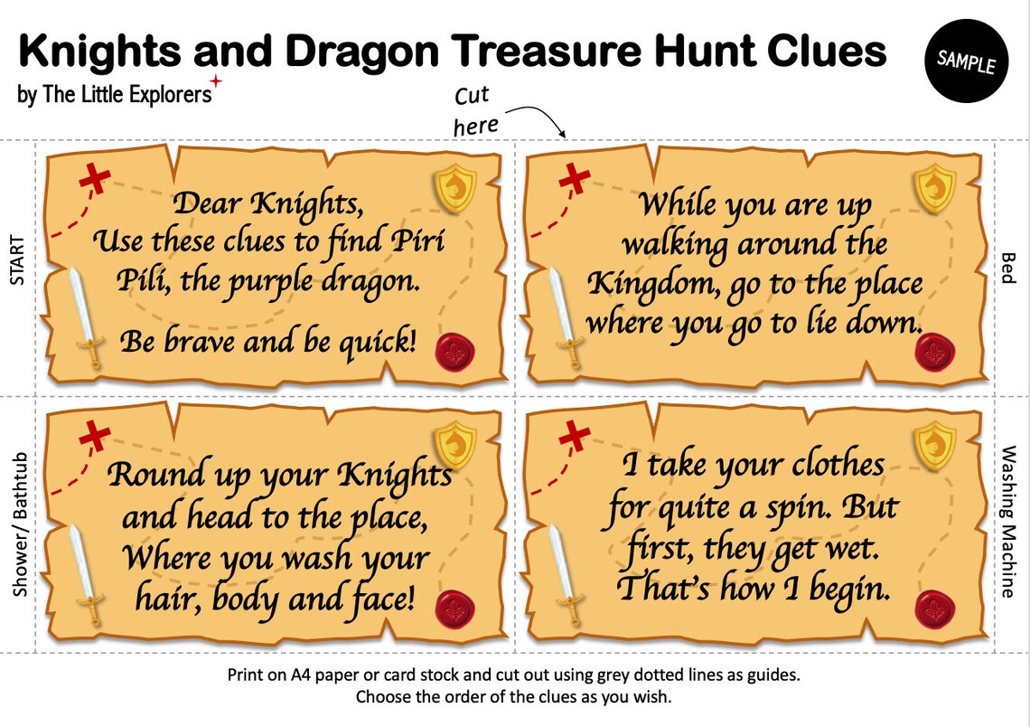 Kids Scavenger Hunt - Treasure Hunt Kids, Knights and Dragon, Digital ...