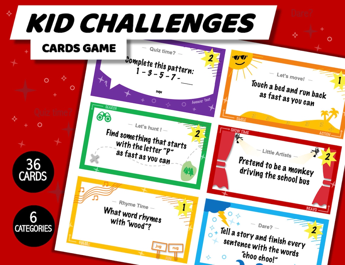 Kid Challenges Game, Challenge Cards, Family Game - Etsy