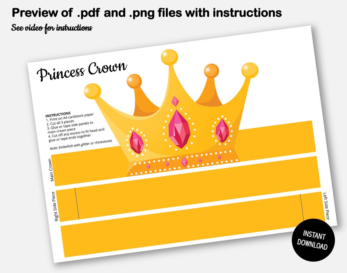Princess Crown Printable, Digital Download, Birthday Printables - Etsy