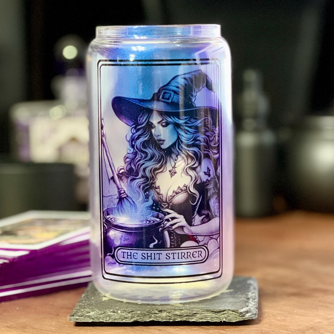 The Shit Stirrer Tarot Card Glass Can Lid and Straw Included 16 Oz Iced ...