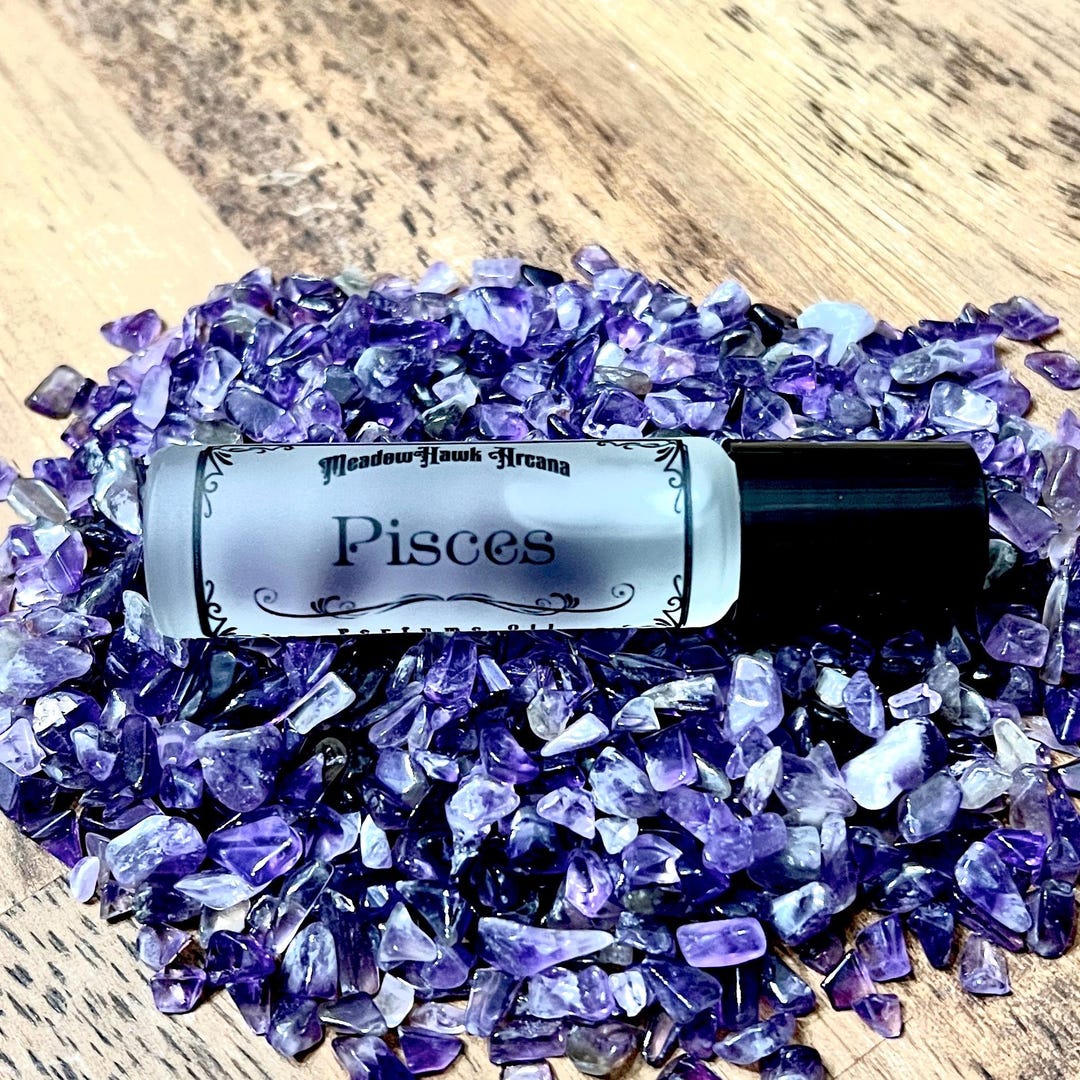 PISCES - Amethyst Crystal Infused Perfume Oil - Ylang Ylang, Coconut ...
