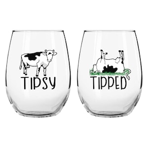 Tipsy and Tipped Stemless Wine Glasses - Set of 2 - Etsy