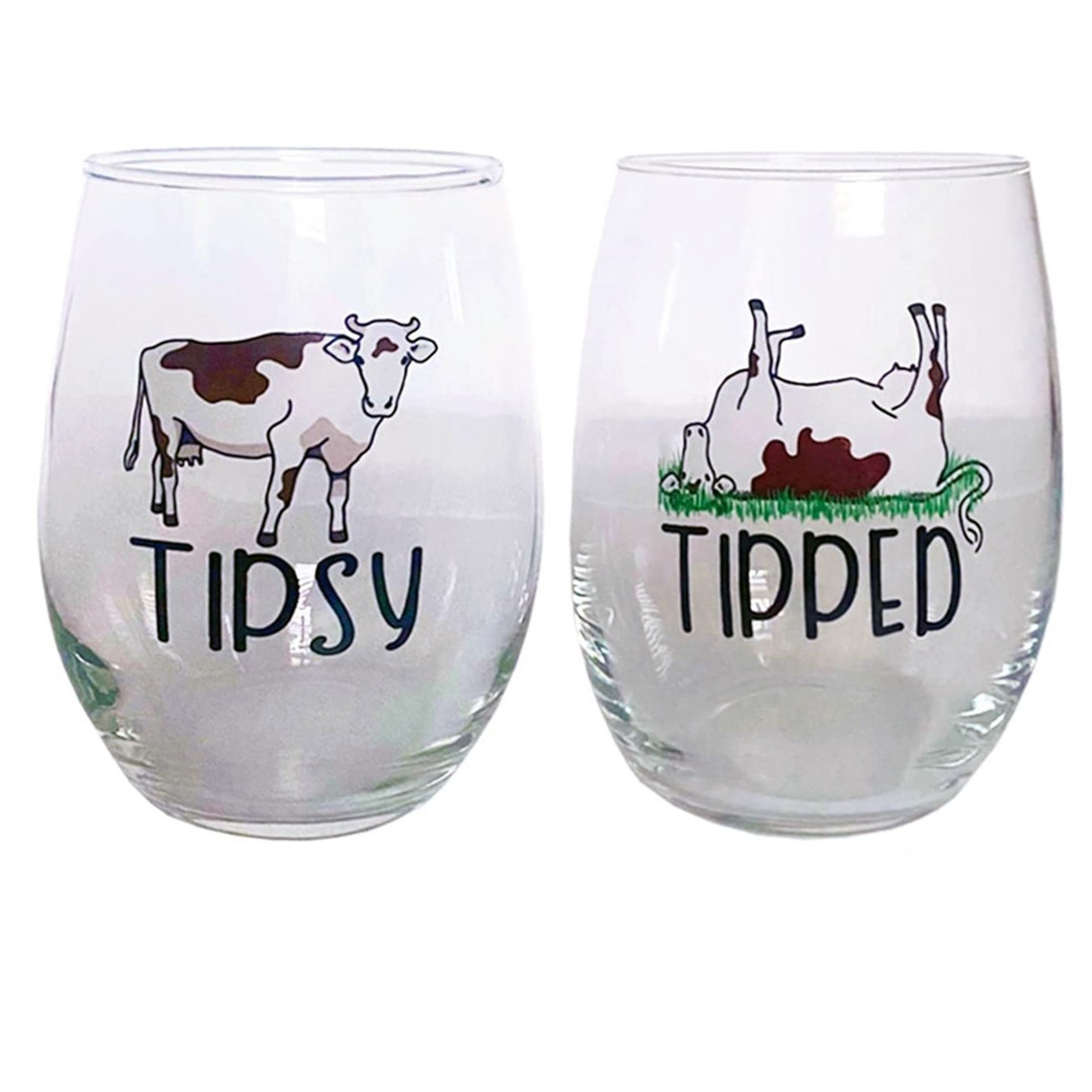 Tipsy and Tipped Stemless Wine Glasses Set of 2 - Etsy