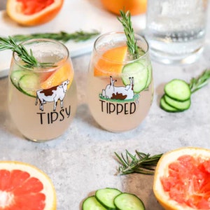 Tipsy and Tipped Stemless Wine Glasses - Set of 2 - Etsy