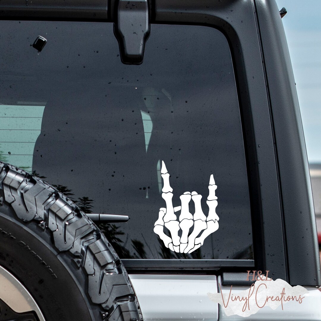 Skeleton Hand Decal, Skeleton Sticker, Rock on Decal, Rock on Sign, Car ...