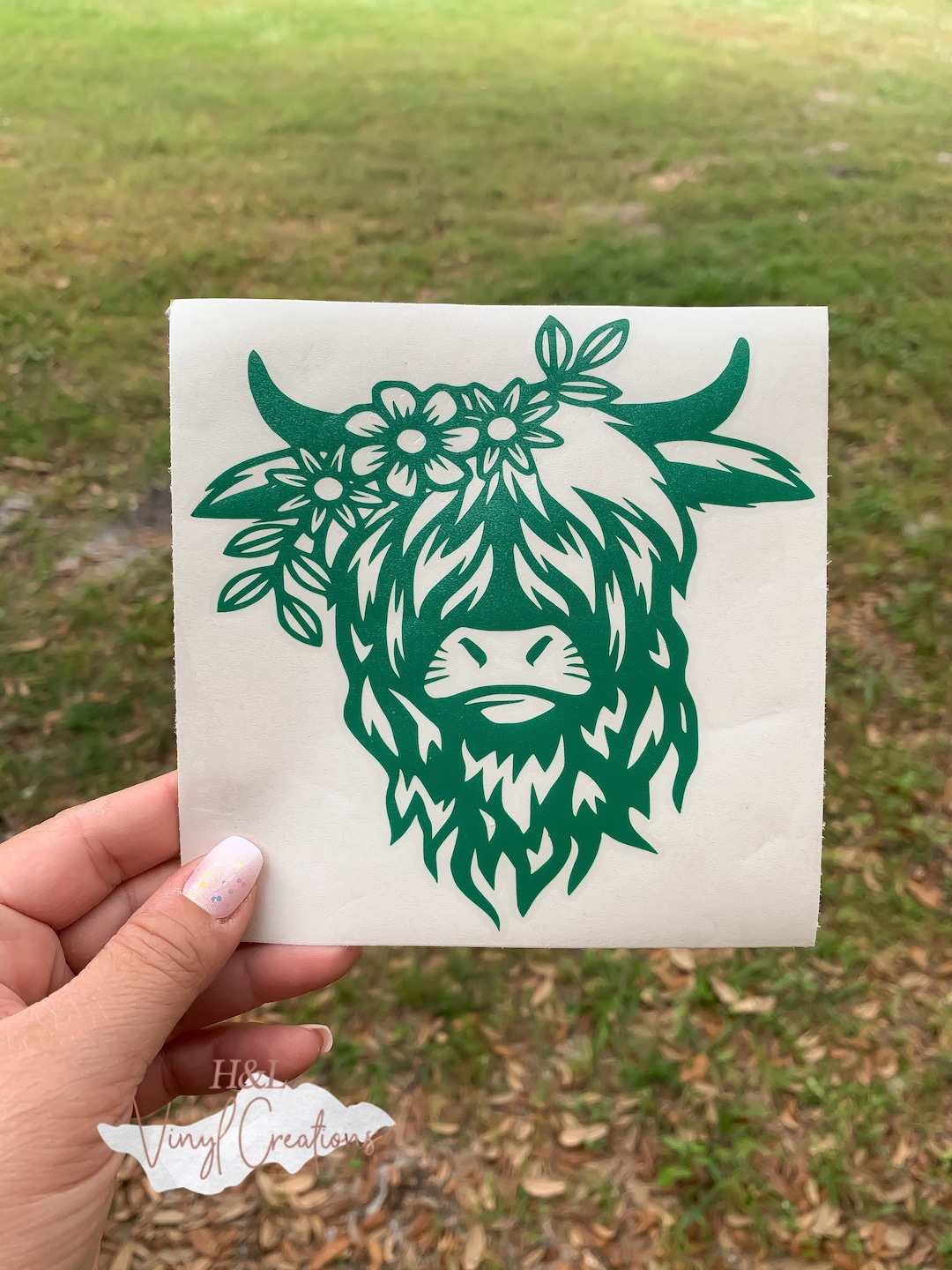 Highland Cow With Flowers Vinyl Decal, Heifer Decal, Cow Sticker, Cow ...