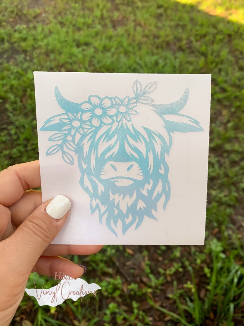 Highland Cow With Flowers Vinyl Decal Heifer Decal Cow - Etsy