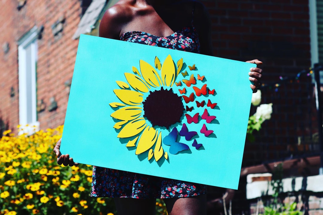 3D Sunflower Art: Checkerboard Wood Wall Decor (20x20) - Etsy