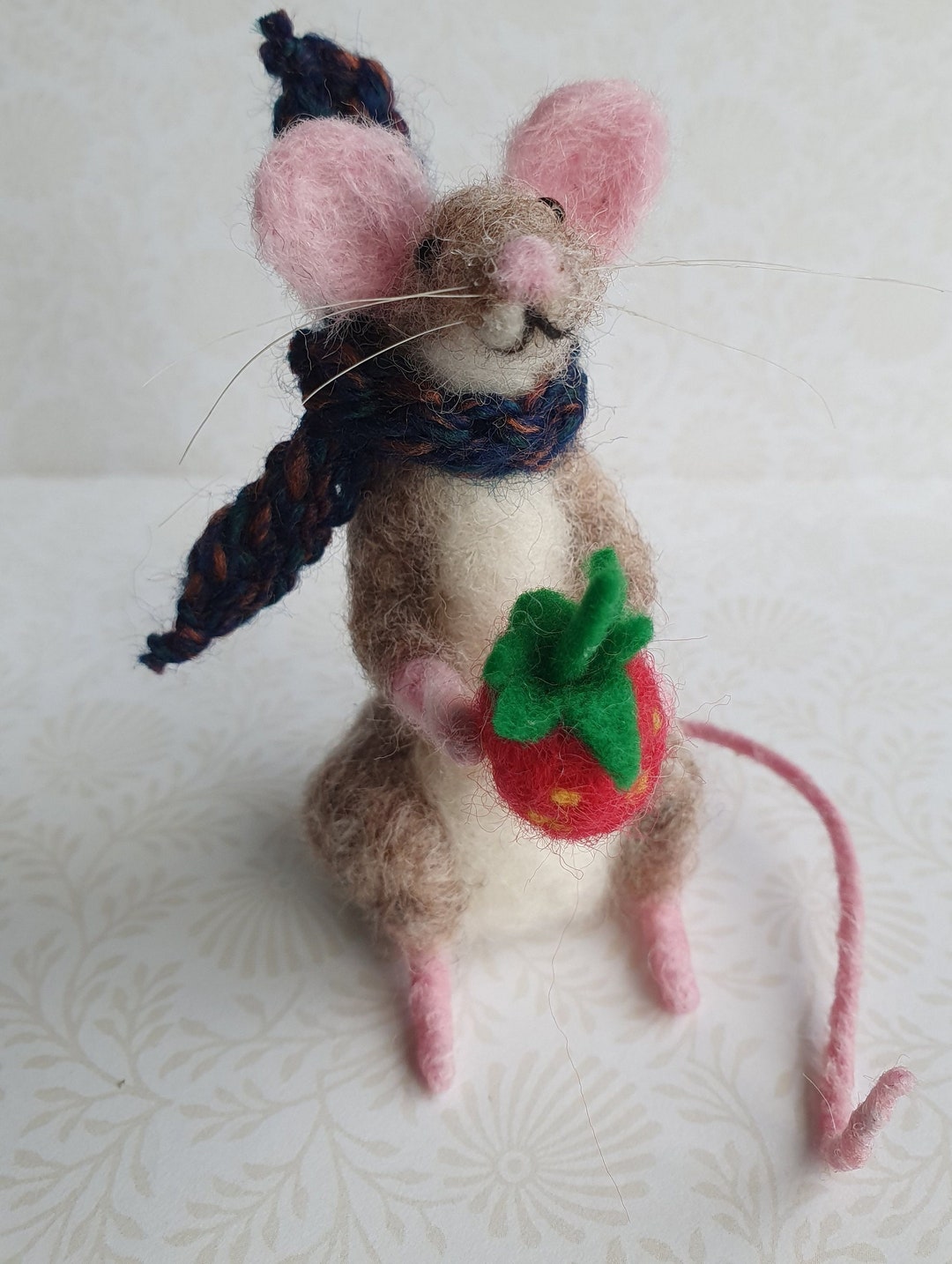 Felt Mouse Wood Mouse Needle Felt Mice With Strawberry. - Etsy