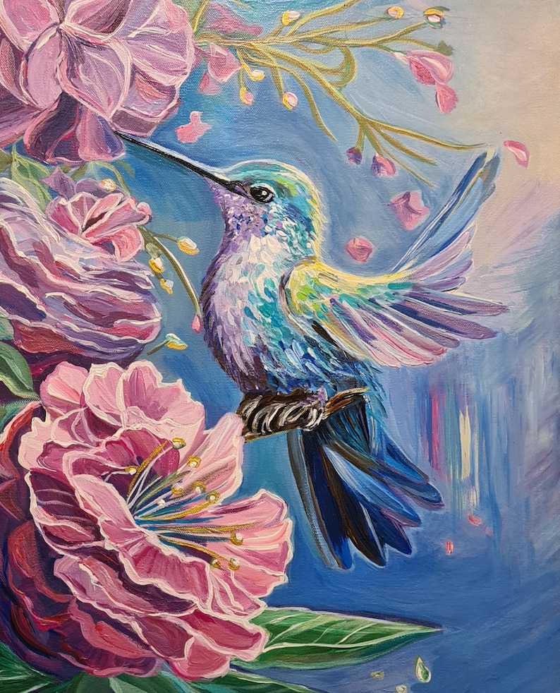 Hummingbird Painting Bird Painting Hummingbird Bird and Flower Painting ...