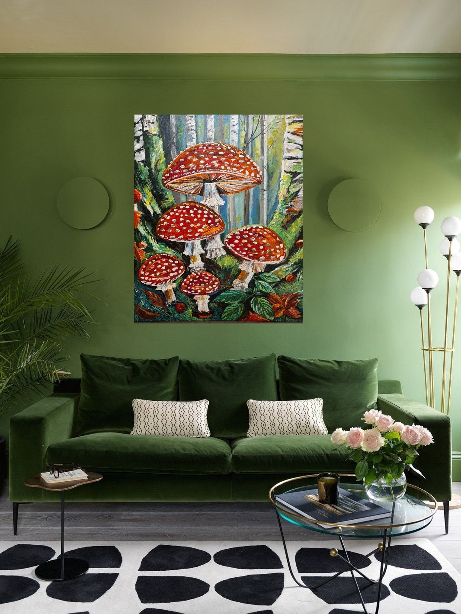 Red Mushrooms Painting Mushroom Painting Amanita Painting Fly-agaric ...