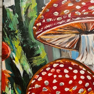 Red Mushrooms Painting Mushroom Painting Amanita Painting Fly-agaric ...