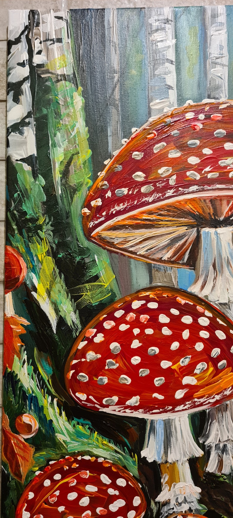 Red Mushrooms Painting Mushroom Painting Amanita Painting Fly-agaric ...
