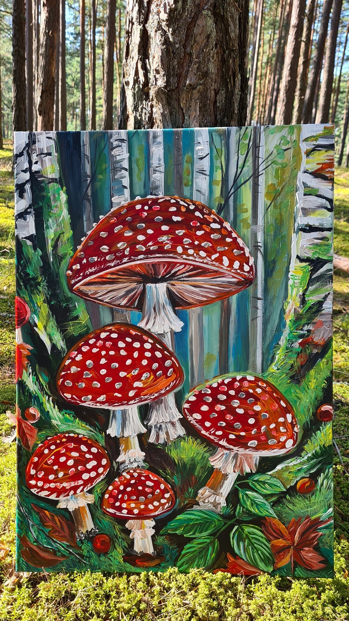 Red Mushrooms Painting Mushroom Painting Amanita Painting Fly-agaric ...