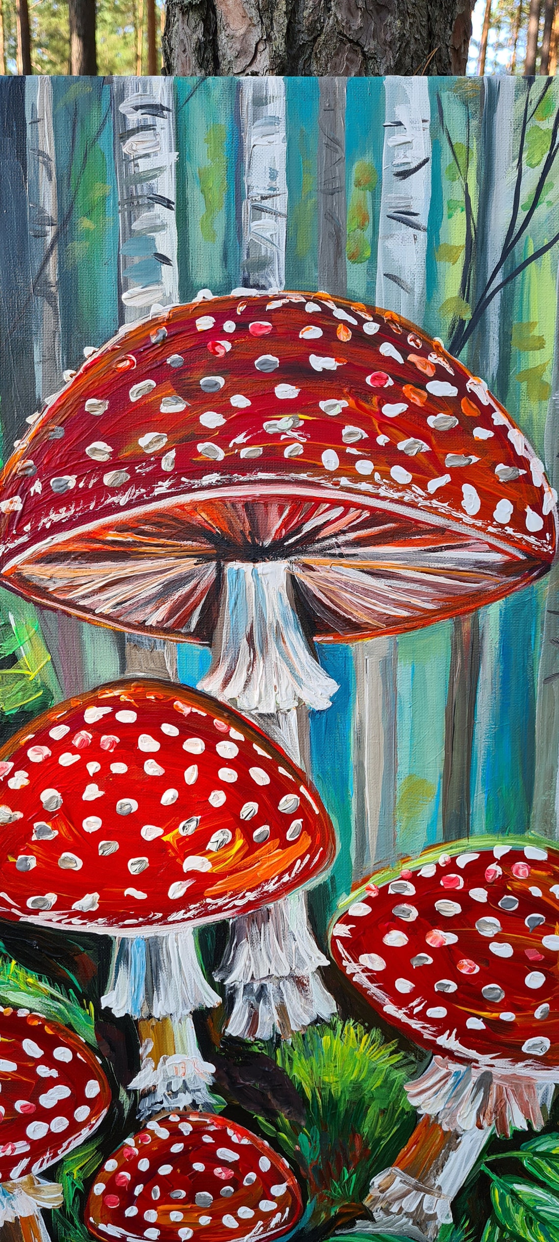 Red Mushrooms Painting Mushroom Painting Amanita Painting Fly-agaric ...