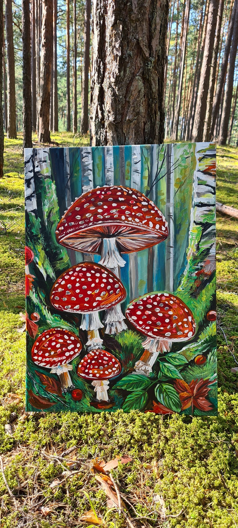 Red Mushrooms Painting Mushroom Painting Amanita Painting Fly-agaric ...