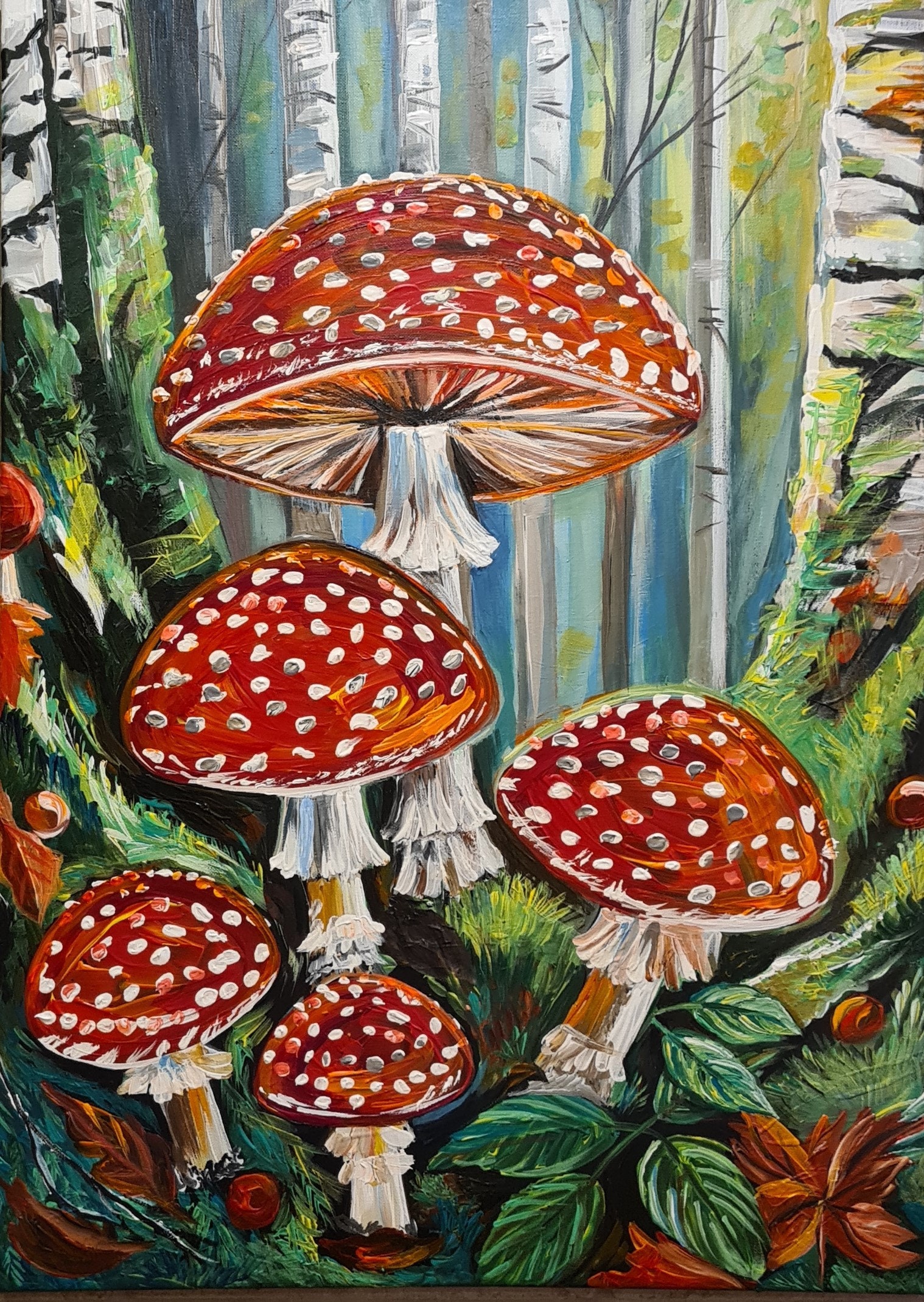 Red Mushrooms Painting Mushroom Painting Amanita Painting Fly-agaric ...