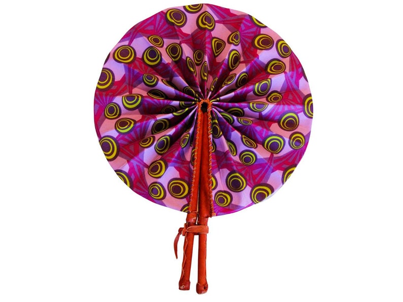 African Ankara Folding Fans African Print Leather Trim Hand Held ...