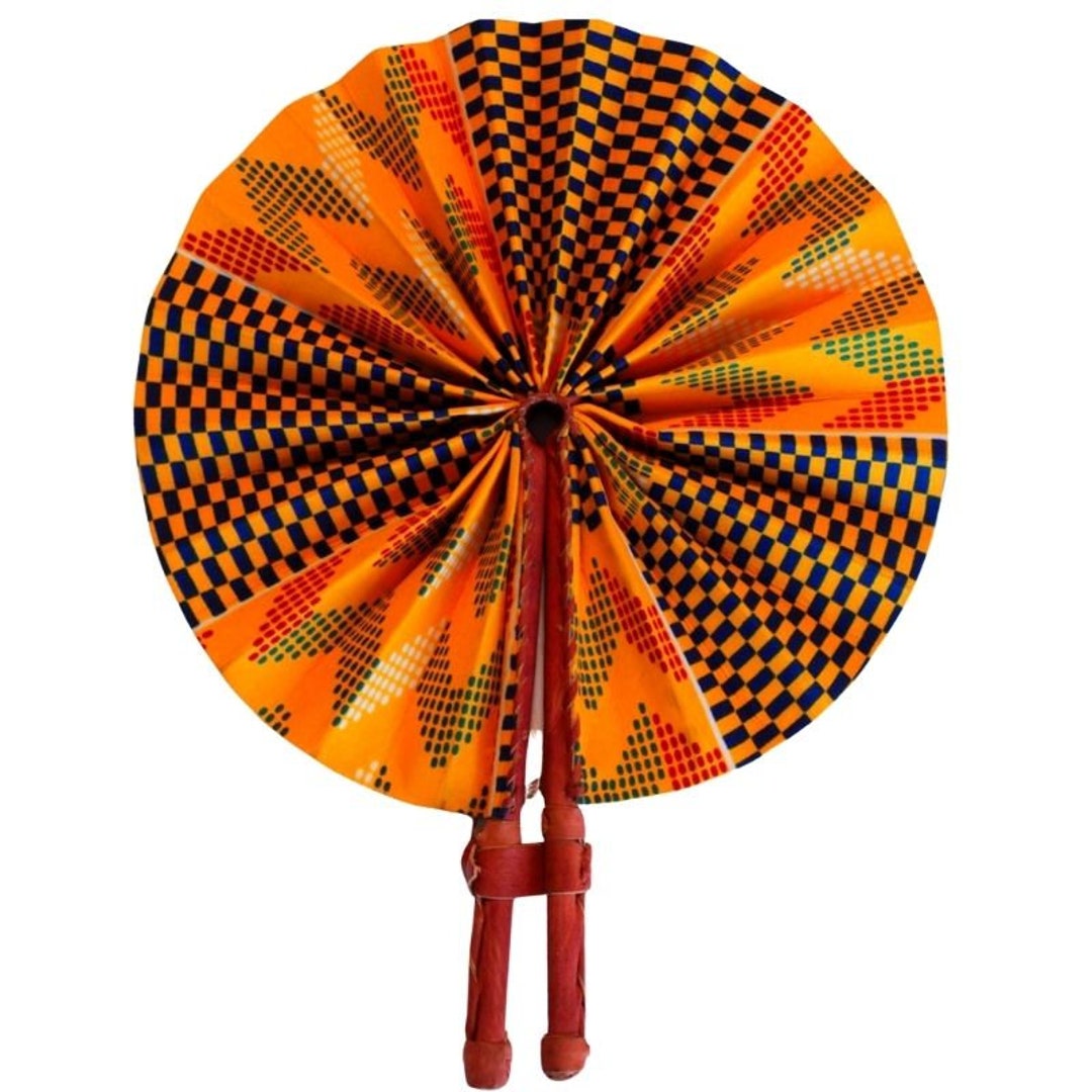 African Ankara Folding Fans African Print Leather Trim Hand Held ...