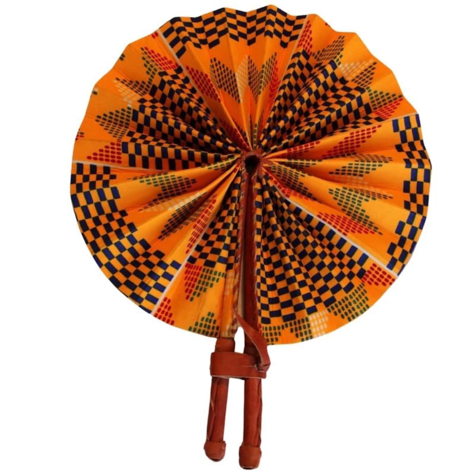 African Ankara Folding Fans African Print Leather Trim | Etsy
