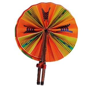 African Ankara Folding Fans African Print Leather Trim - Etsy