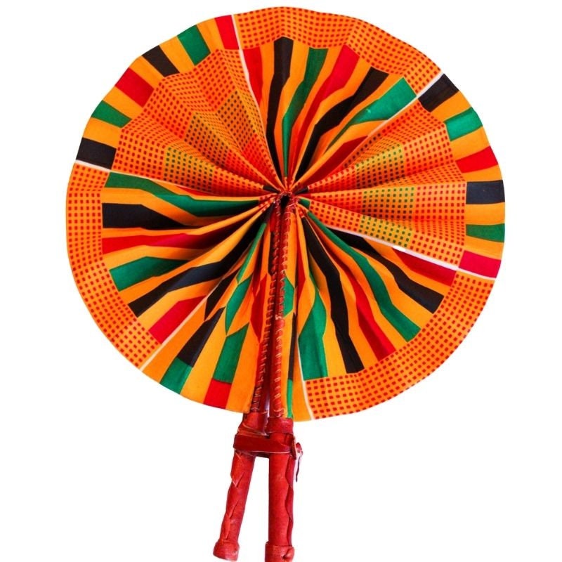 African Ankara Folding Fans African Print Leather Trim Hand Held ...