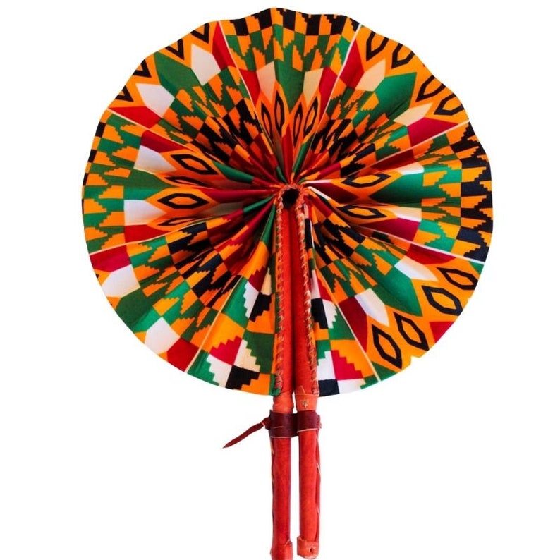 African Ankara Folding Fans African Print Leather Trim Hand Held ...