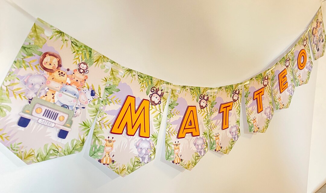 Jungle Safari Banner, Customised Celebration Bunting, Happy Birthday ...