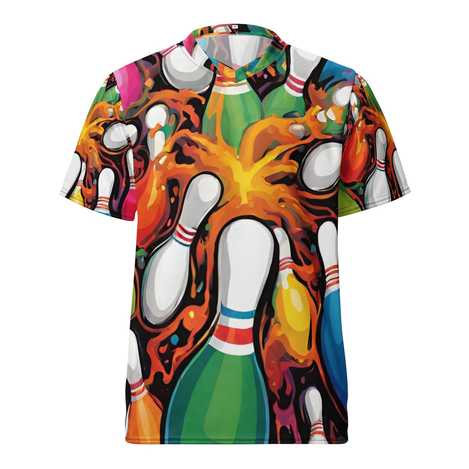 AOP Exploding Pins-psychedelic Unisex Jersey, Bowling Jersey, Bowling ...