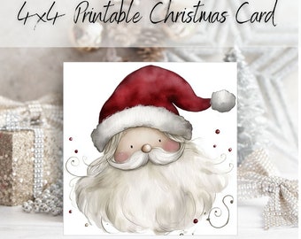 Cute Printable Santa Card Christmas Greeting Card 4x4 Inch Card Blank ...