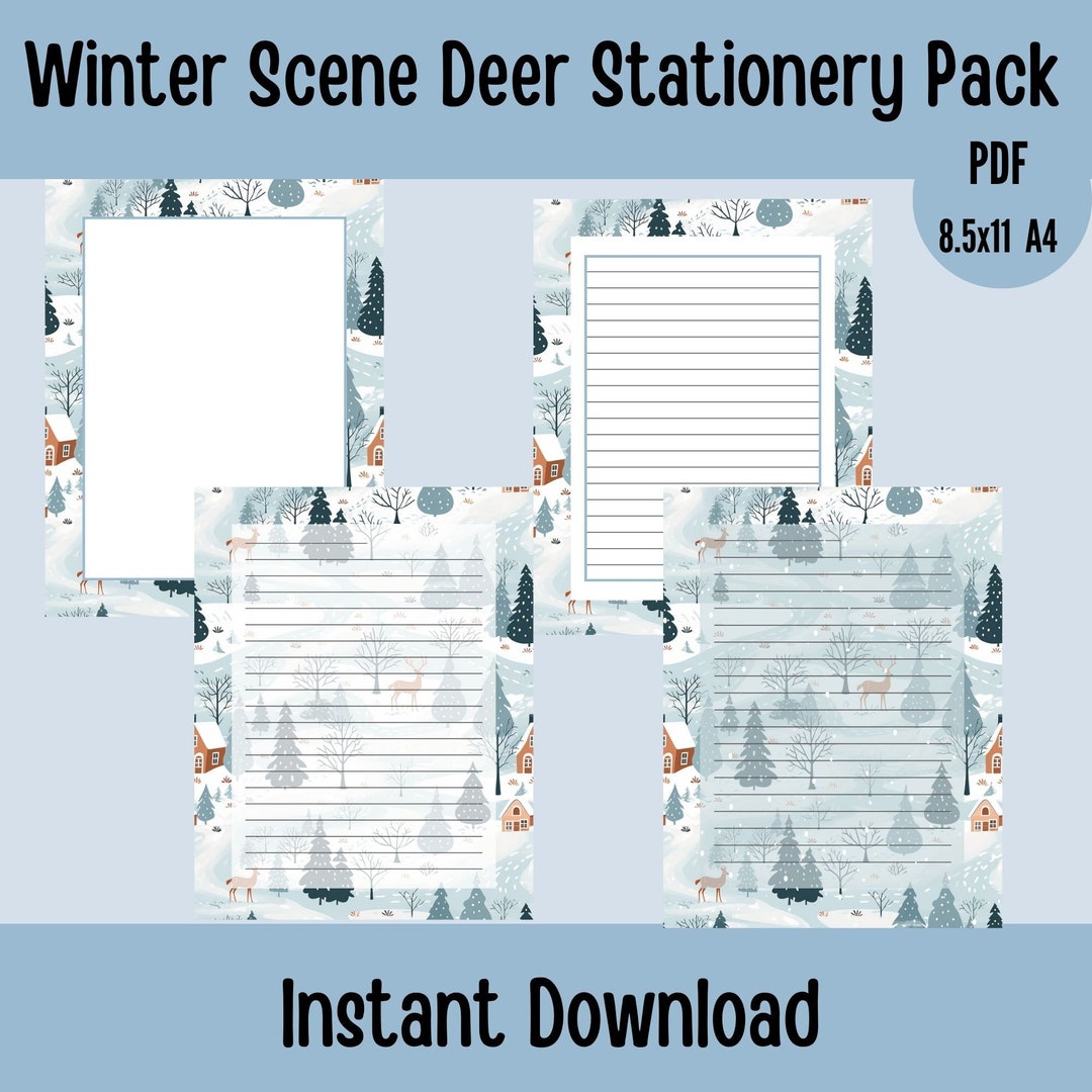 Printable Winter Scene Stationery, Downloadable Lined Letter Writing ...