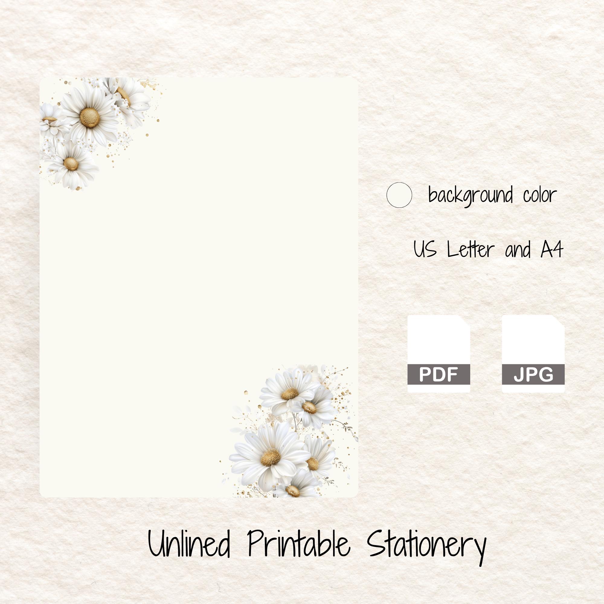 Daisy Printable Letter Paper, Floral Stationery, Lined and Unlined ...