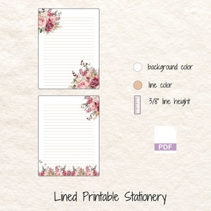 Pink Floral Printable Stationery Bundle, Lined and Unlined Letter ...